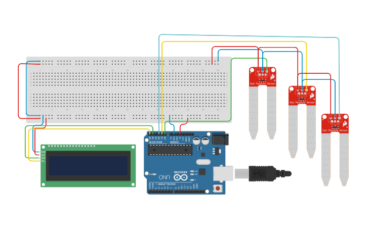 Circuit design Humedad a tres niveles - Tinkercad