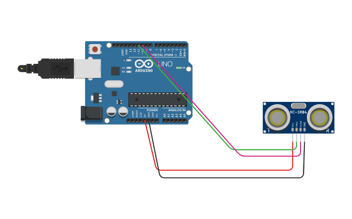 Circuit Design Measuring Distance Using Ultrasonic Sensor Tinkercad