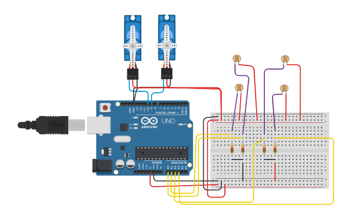 Circuit design Dual axis solar tracking system - Tinkercad
