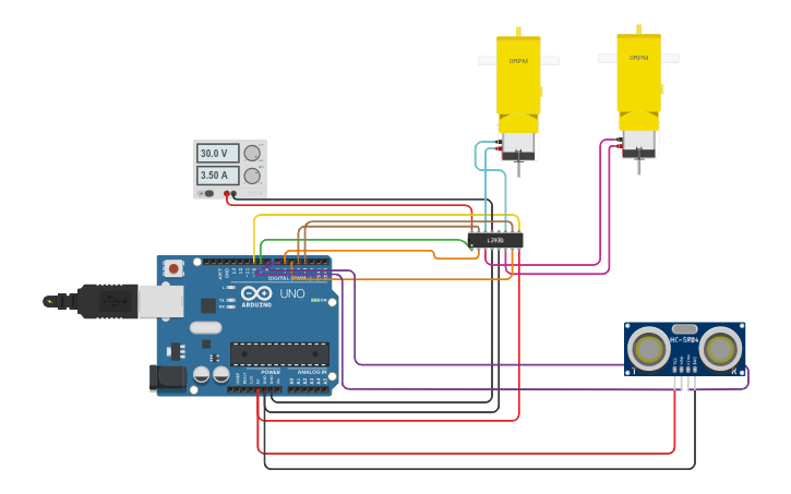 Circuit Design Obstacle Avoiding Car Tinkercad