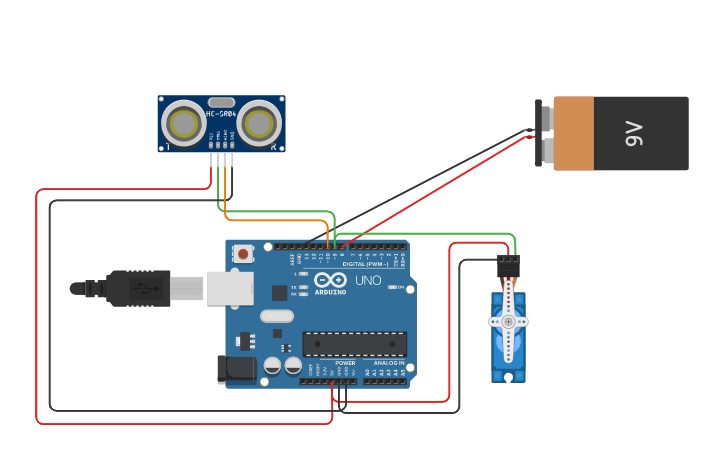 Circuit design Ultrasonic Controlling Servo | Tinkercad Circuit design Ultrasonic Controlling Servo | Tinkercad