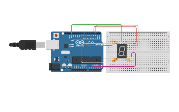 Circuit design Robótica Display 7 Segmentos 1 | Tinkercad