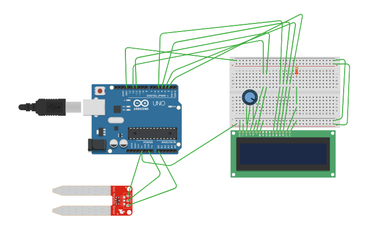 Circuit design sensor humedad y lcd Oscar fernandez | Tinkercad