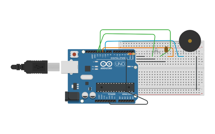 Circuit design Copy of Circuito arduino semáforo con sonido | Tinkercad