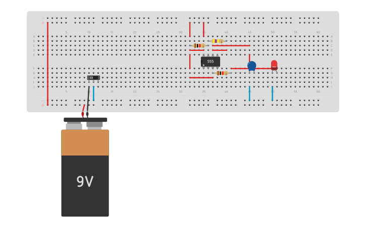 Circuit Design Blinking Led With 555 Timer By Using Switch Tinkercad