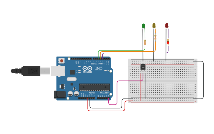 Circuit design TMP36 LED - Tinkercad