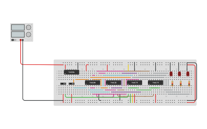 Circuit design 3-Bit Synchronous Counter - Tinkercad