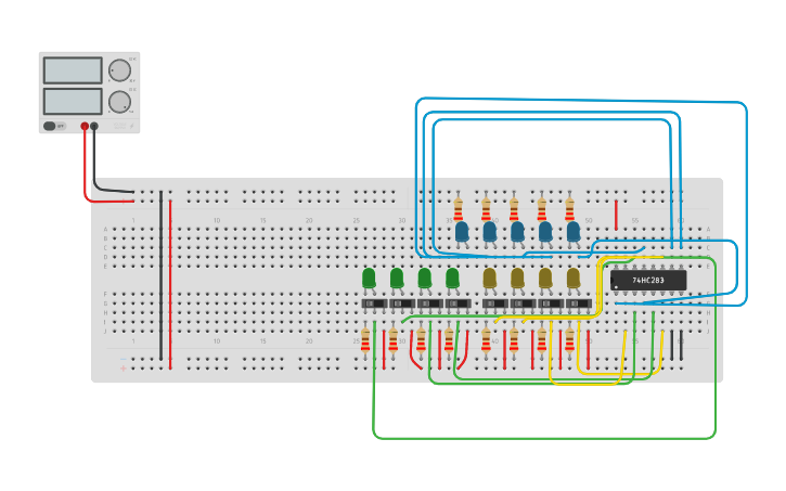 Circuit design 4-bit Adder - Tinkercad