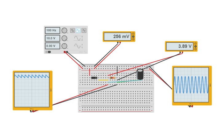 Circuit Design Rangkaian Memakai Kapasitor Tinkercad