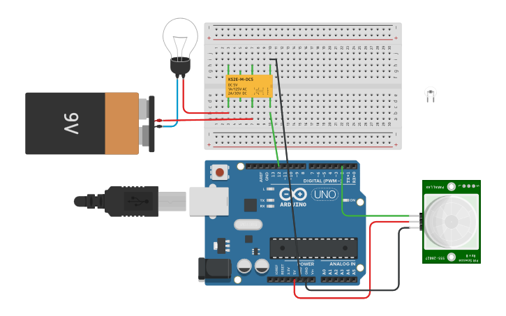 Circuit design capteur infra rouge et relais - Tinkercad