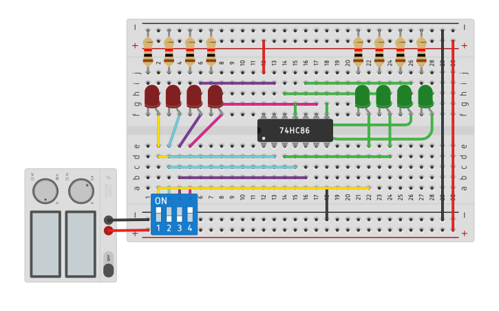 Circuit design 4 bit Gray Code to Binary - Exam | Tinkercad