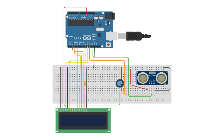 Circuit Design Distance Measurement By Using Hc Sr04 Ultrasonic Sensor Tinkercad
