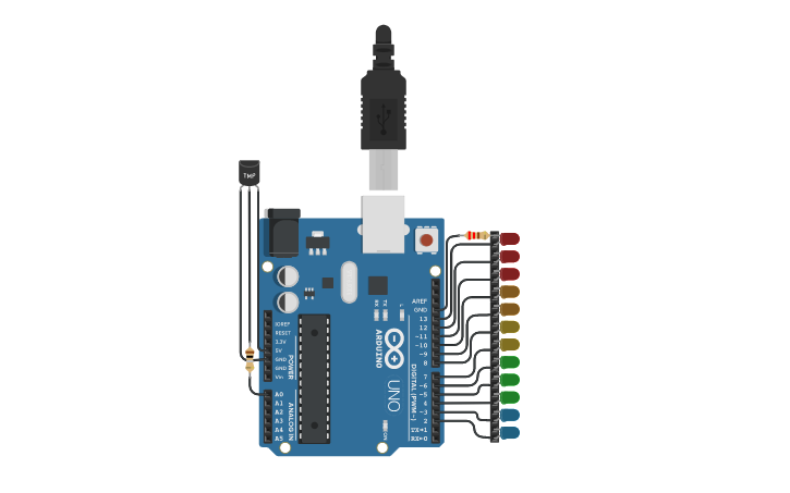 Circuit Design Thermometer 12 Leds Tinkercad