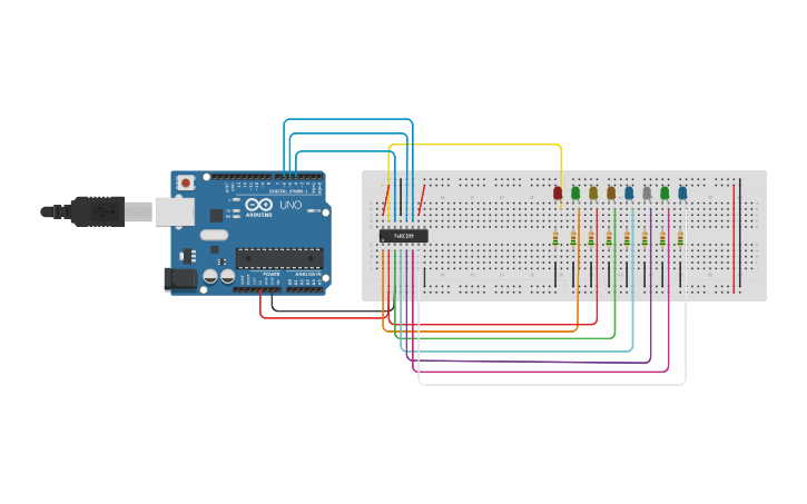 Circuit design shift register - Tinkercad