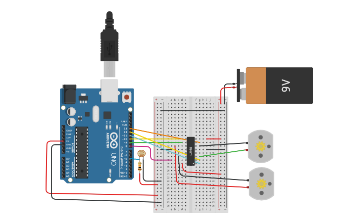 Circuit design LINE FOLLOWING ROBOT - Tinkercad