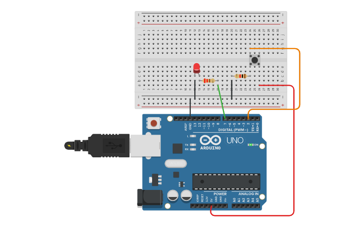 Circuit Design Turn On And Off Led With Button Using Interrupt Tinkercad