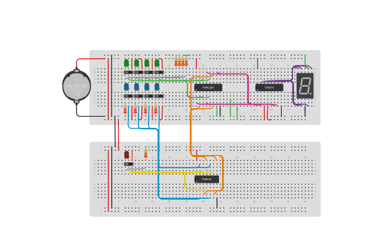 Circuit design 4-Bit Adder-Subtractor - Tinkercad