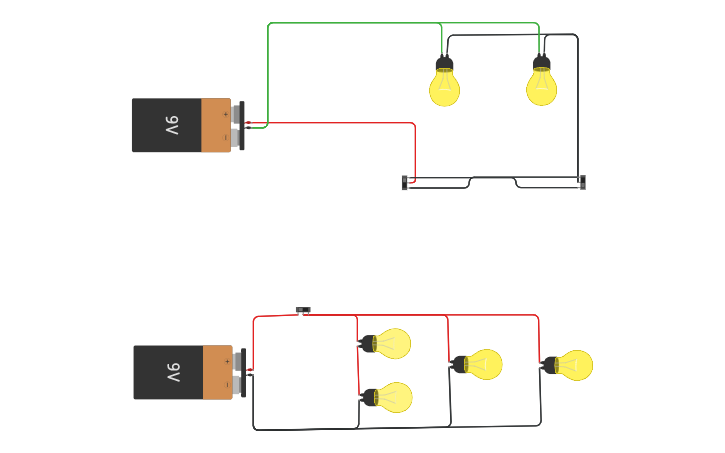Circuit design circuito conmutador simple, circuito mixto - Tinkercad
