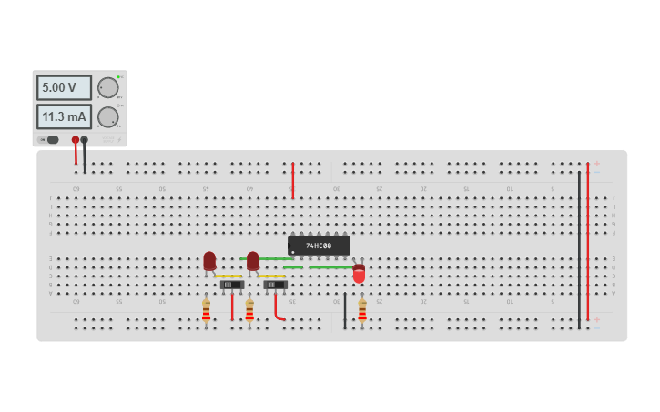 Circuit design NAND gate using IC 7400 - Tinkercad Circuit design NAND gate using IC 7400 - Tinkercad