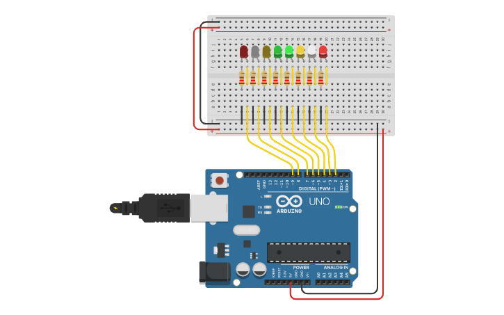 Circuit design Secuencial de LEDs - Tinkercad