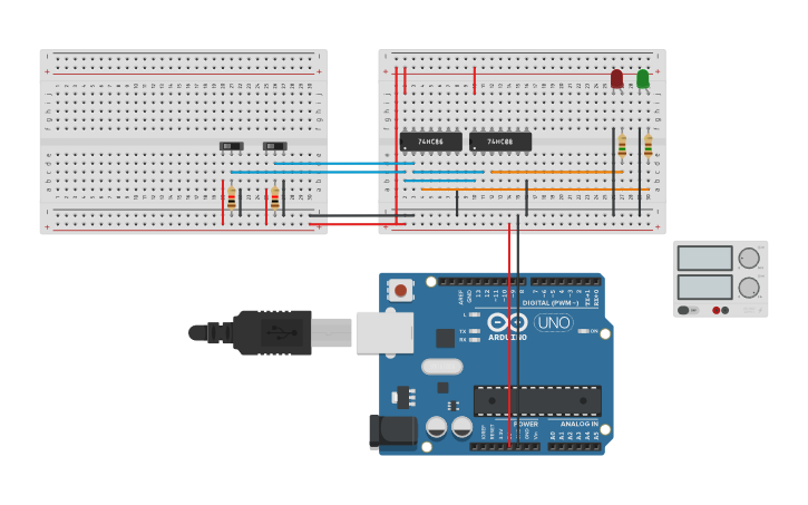 Circuit design 17/12 - Meio somador | Tinkercad