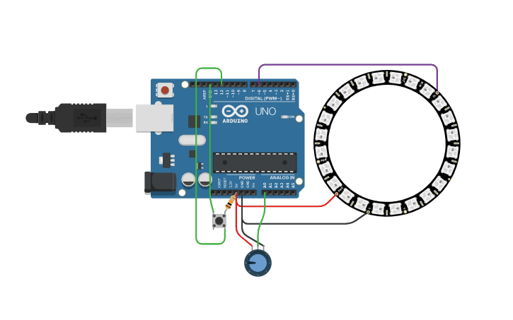 Circuit design NeoPixel Array with Potentiometer - Tinkercad
