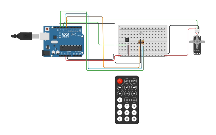 Circuit design IR Remote Controlled Irrigation - Tinkercad