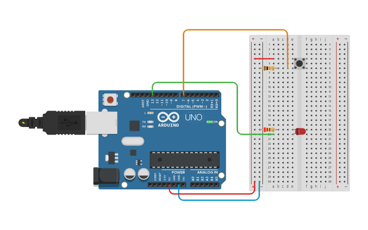 Circuit design 3. BUTTON LED - Tinkercad