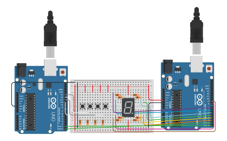 Circuit design 按鈕1234 兩顆版本 - Tinkercad