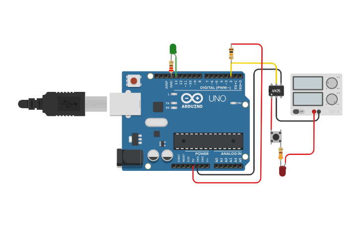Circuit design Optocoupler 4N35 drives Arduino [block code] - Tinkercad