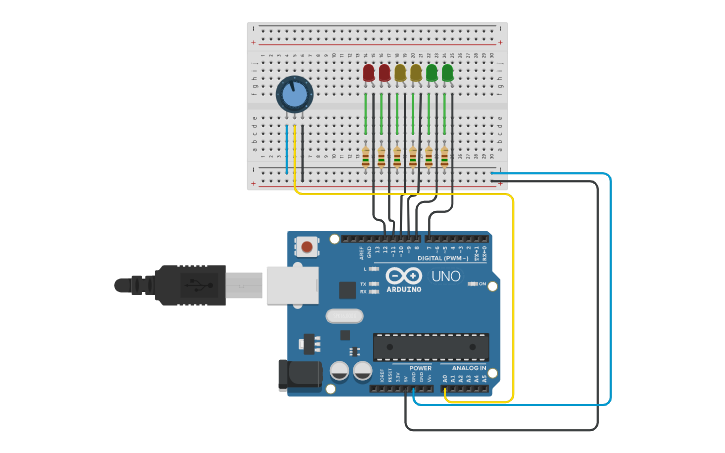 Circuit design (Desafio 4) Bargraph com seis leds e potenciometro ... Circuit design (Desafio 4) Bargraph com seis leds e potenciometro ...