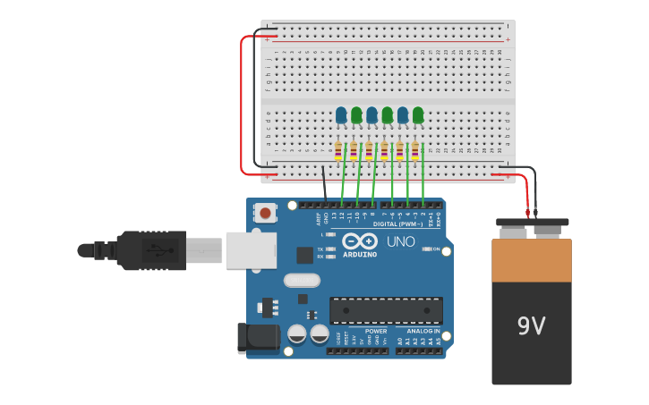 Circuit design arduino de leds | Tinkercad