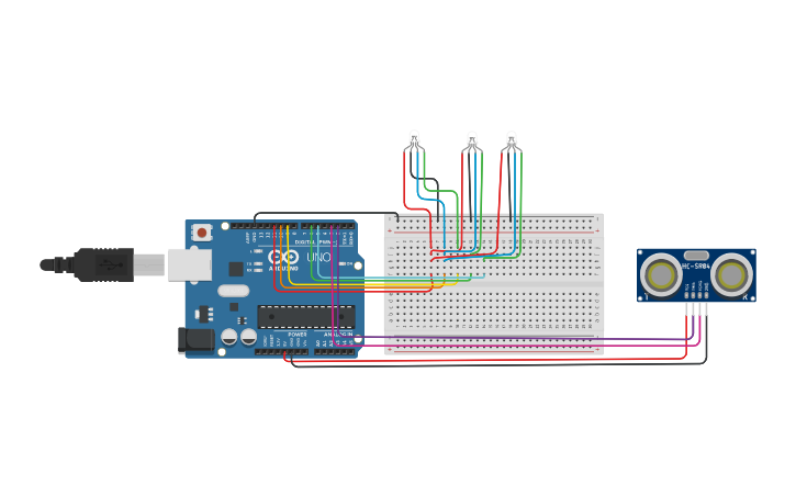 Circuit Design Ultrasonic Rgb 4 Lingt Tinkercad