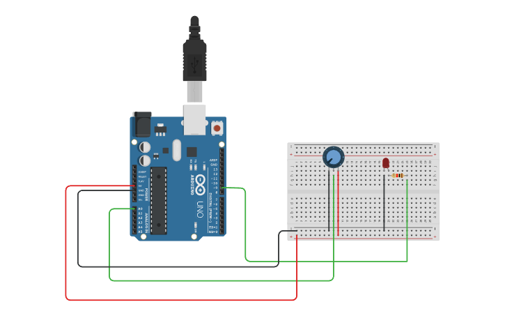 Circuit design LED Brightness using Potentiometer - Tinkercad