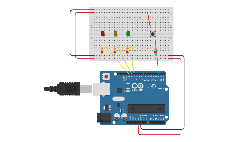 Circuit design LED´s COM ATIVAÇÃO DE BOTÃO - Tinkercad