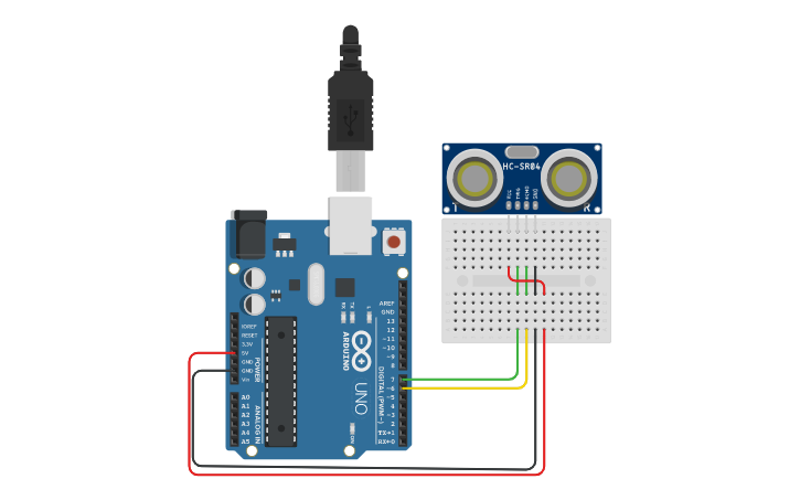 Circuit design Sonar HC-SR04 | Tinkercad