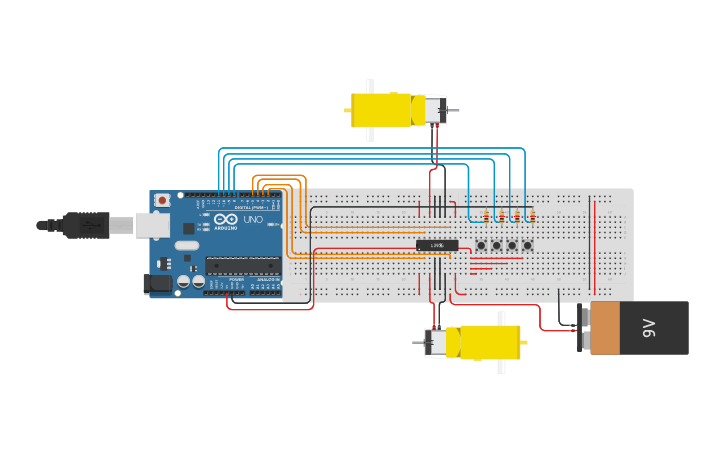 Circuit design Control two motors using L296D - Tinkercad