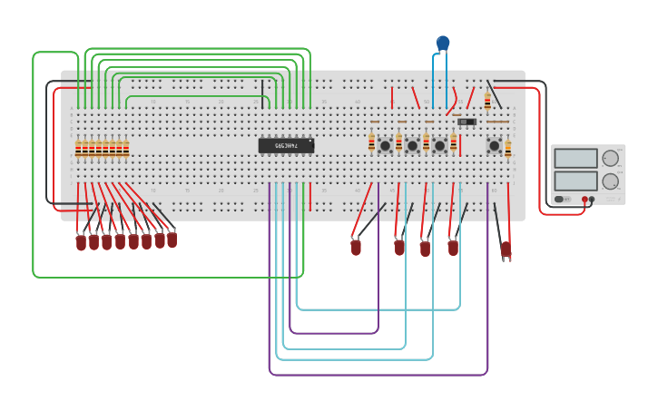 Circuit design Shift Register Pushbutton - Tinkercad