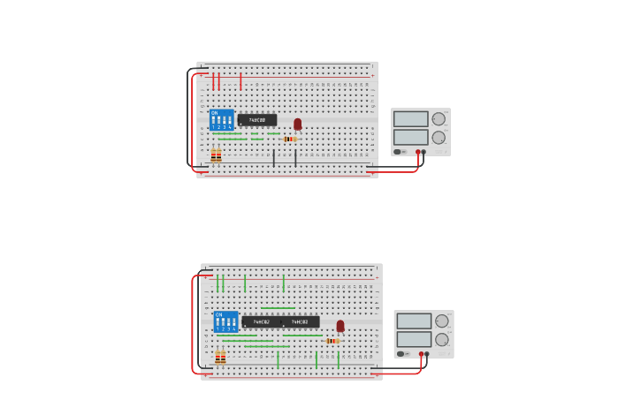 Circuit design AND Gate as Universal Gate (7400, 7402) - Tinkercad