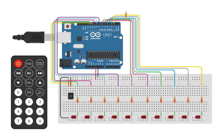 Circuit design LEDs con mando a distancia - Tinkercad