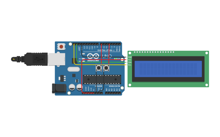 Circuit design LCD with buttons - Tinkercad