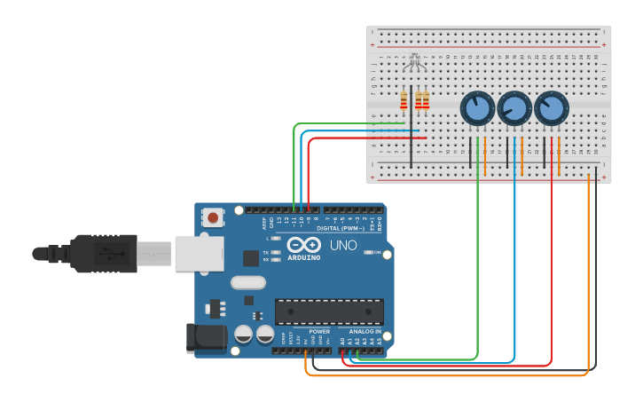 Circuit Design Semaforo Con Potenziometro Led Rgb Con Tre Potenziometri Tinkercad