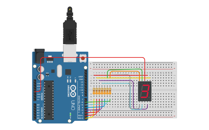 Circuit design 7-Segment 0-9 | Tinkercad