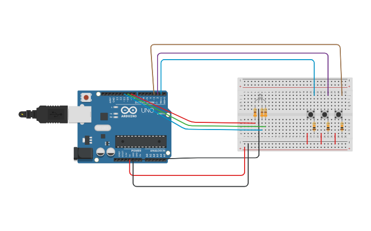 Circuit design 3 push button rgb led - Tinkercad Circuit design 3 push button rgb led - Tinkercad