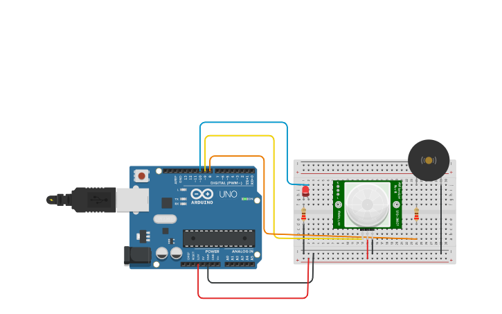 Circuit design sensor pie led buzzer - Tinkercad