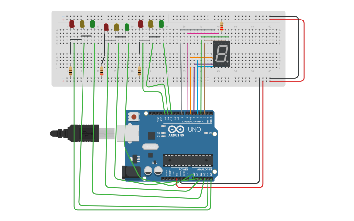 Circuit design 3 Way Traffic Light | Tinkercad