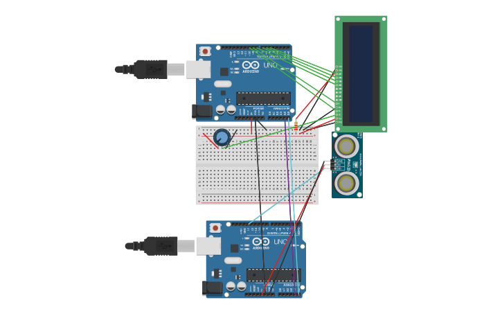 Circuit design Comunicação I2C entre Arduinos/SensorUltrasonico + LCD ...