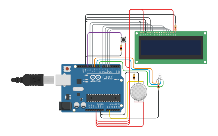 Circuit design Sensore colore e contaminazione con monitor LCD - Tinkercad