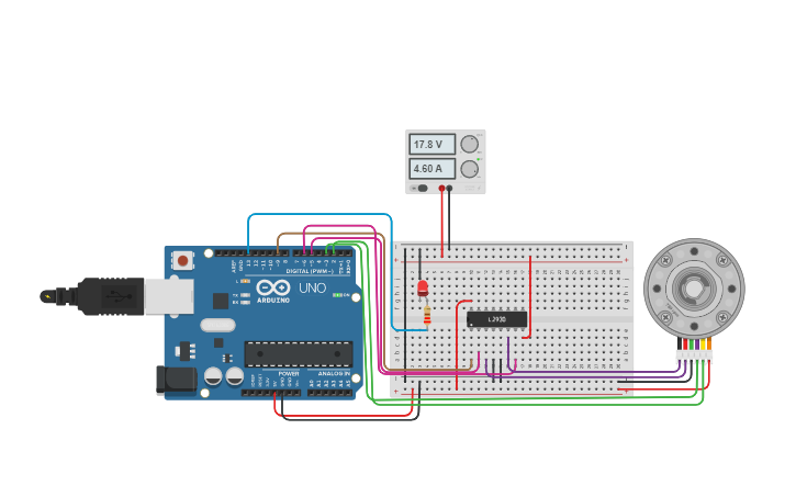 Circuit design DC Motor Encoder rotation with power supply - Tinkercad