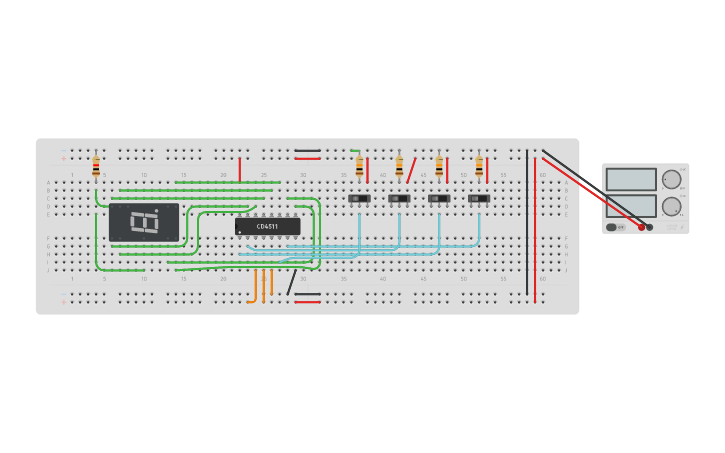 Circuit design 4511 + 7-Segment Display - Tinkercad